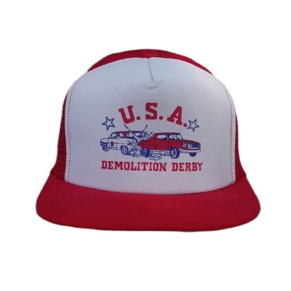 Accessories | Vintage Usa Demolition Derby Mesh Trucker Hat Snapback ...